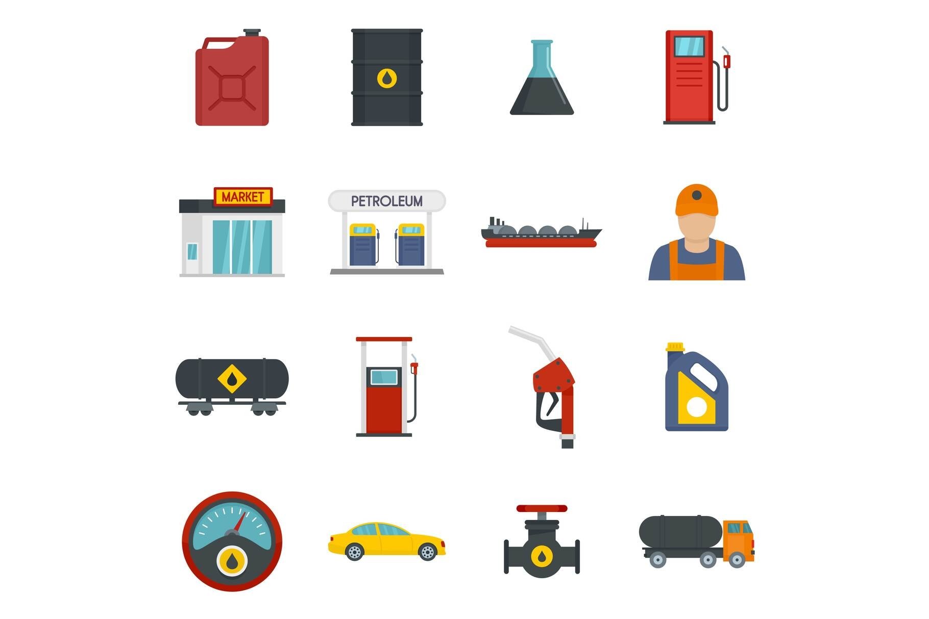Petrol station gas fuel shop icons set, flat style (554439 ...