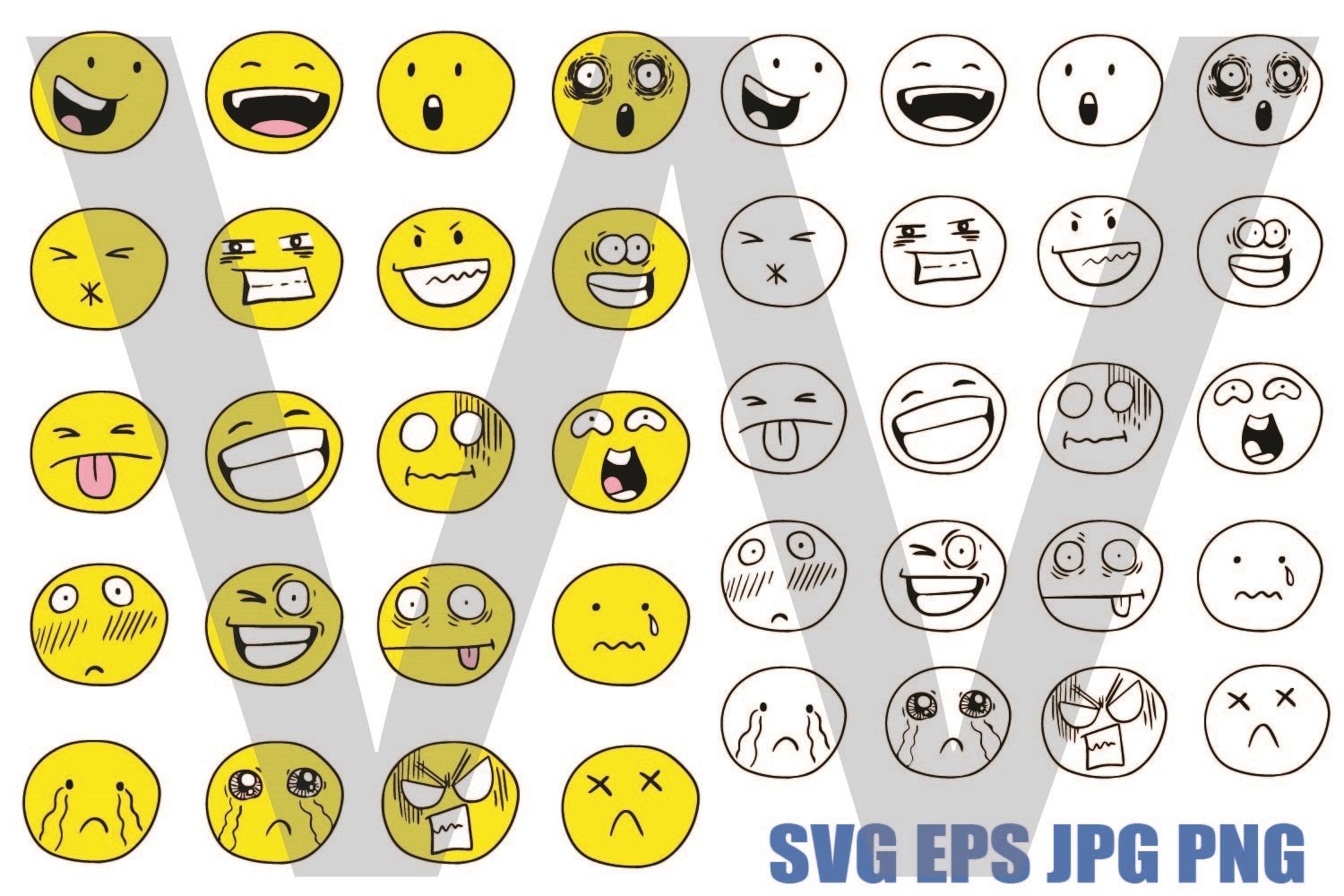 Round Funny Face - SVG EPS JPG PNG (538406) | Illustrations | Design ...