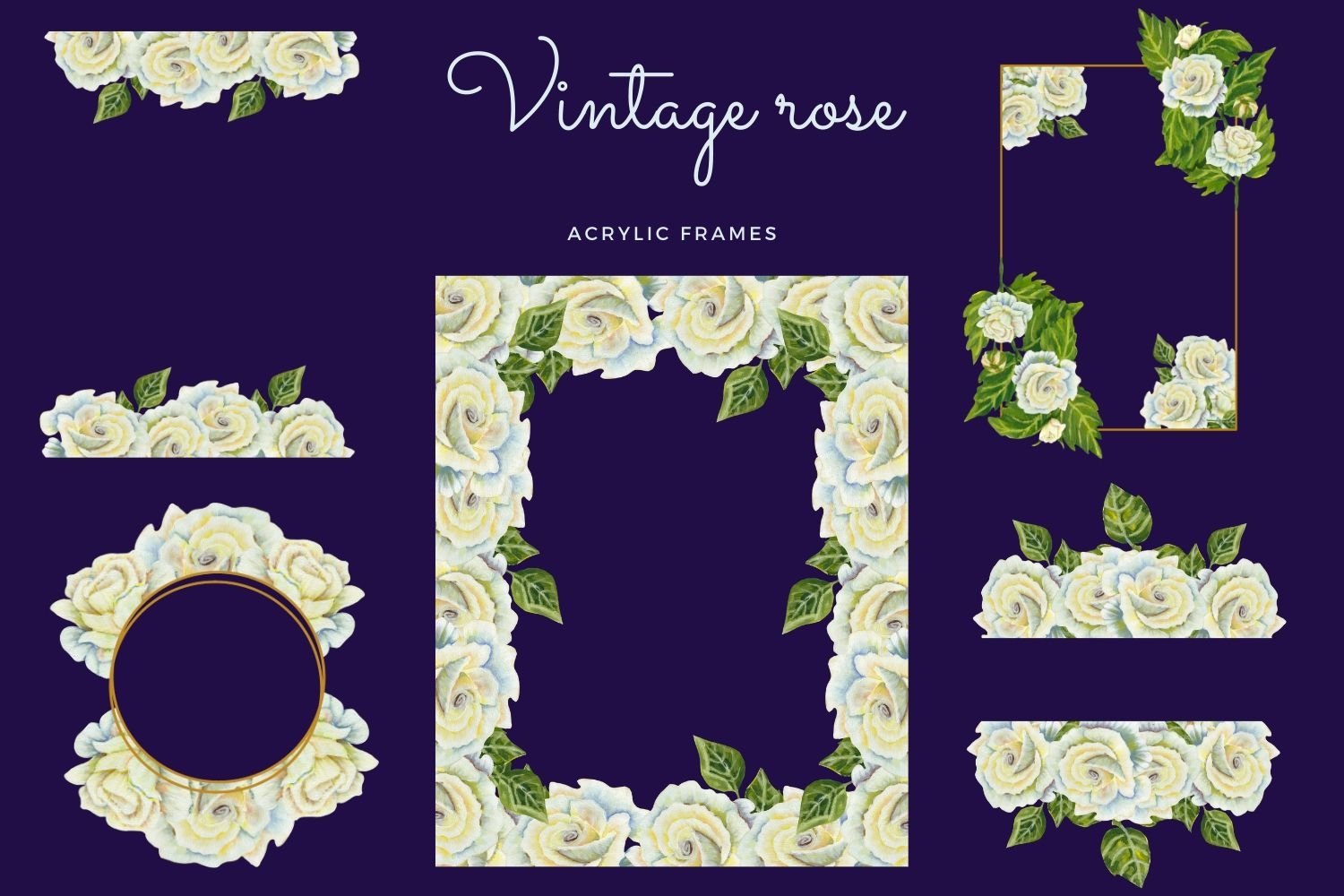 Vintage white rose frame, wedding clip art (520957) | Illustrations ...