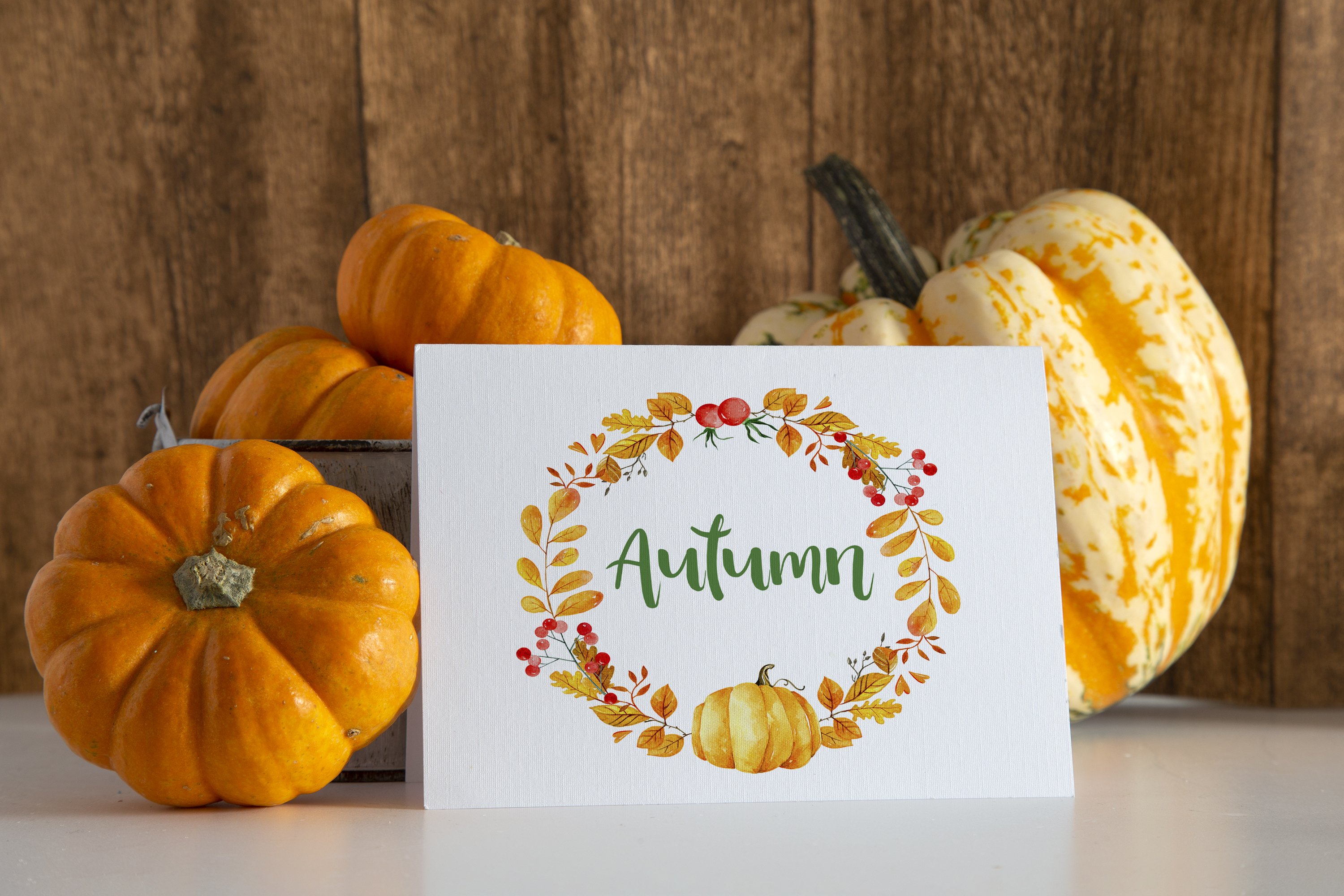 Card Mockup - Autumn Pumpkins (139598) | Mockups | Design Bundles