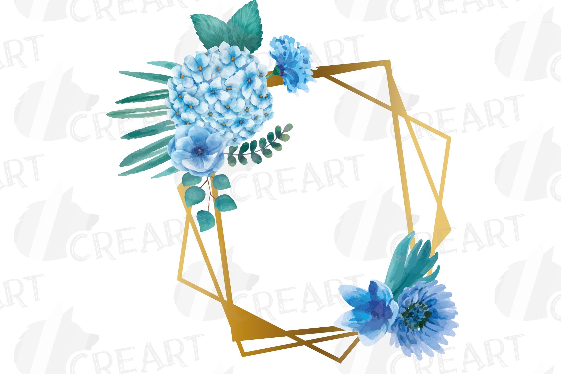 Ocean green and blue floral watercolor design elements. (628146 ...