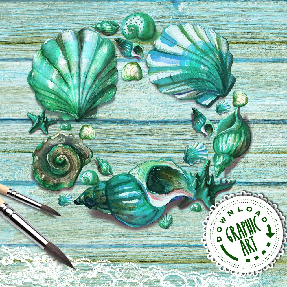 Turquoise ocean Seashell (108585) | Patterns | Design Bundles