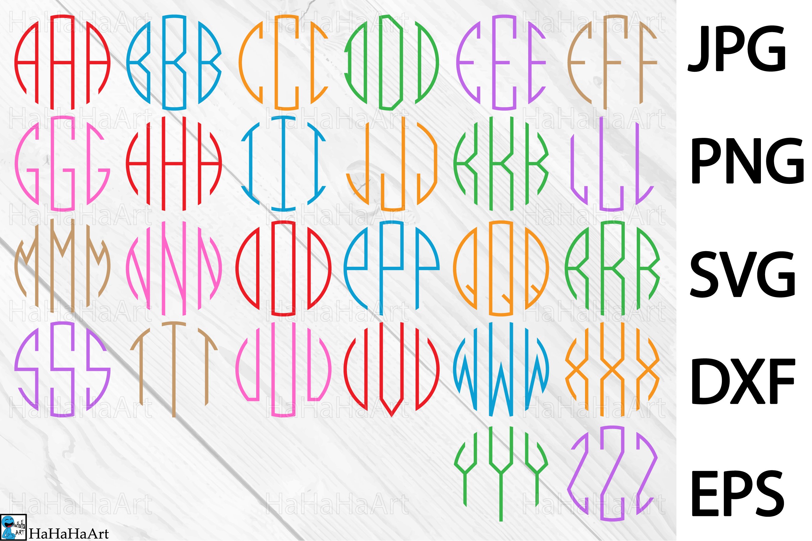 Color Slim Monogram Alphabet - Clip art / Cutting Files 172c (319991 ...