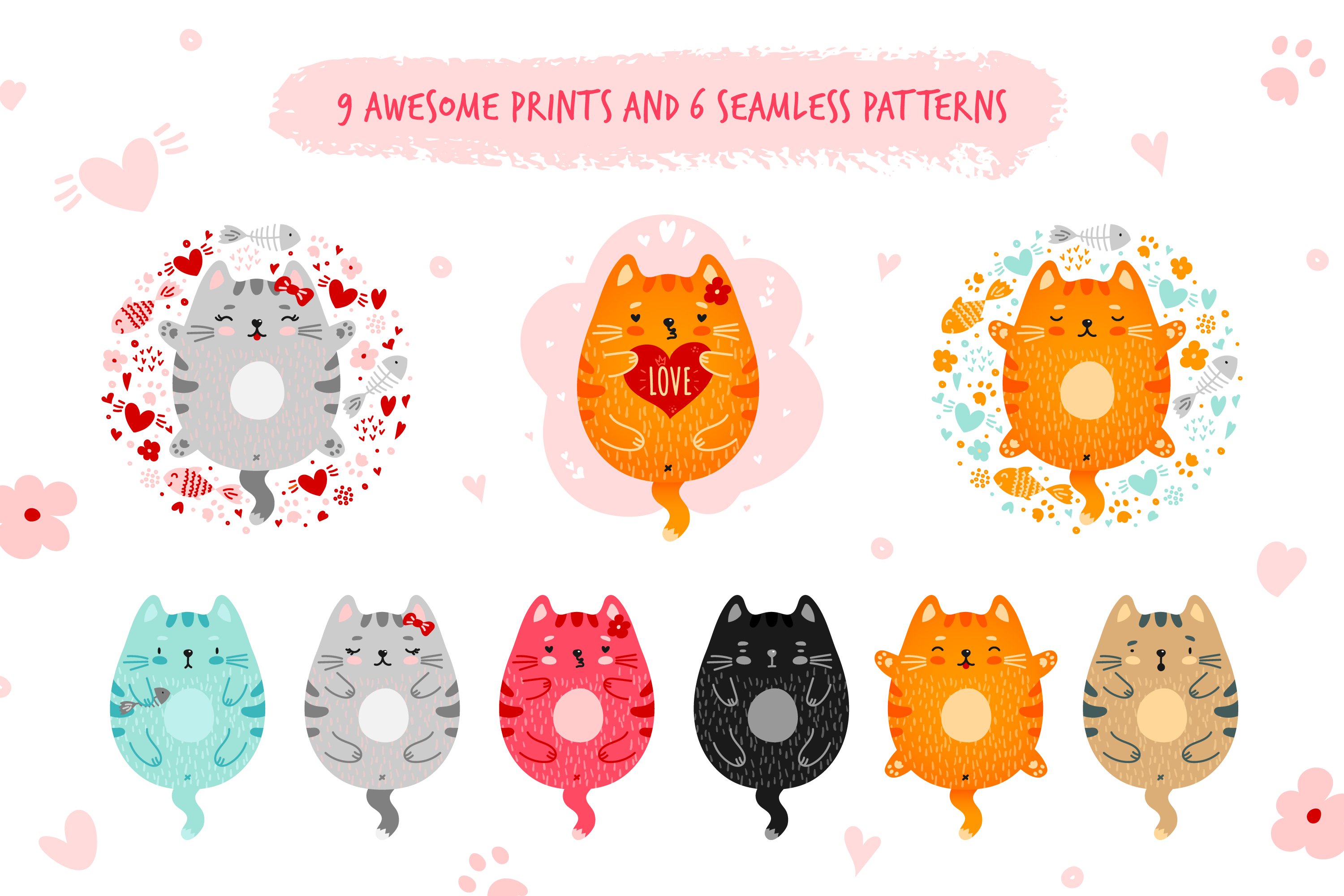 Cute Cats Prints and Seamless Patterns (711611) | Illustrations ...