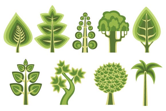 Set of the vector trees (34229) | Illustrations | Design Bundles