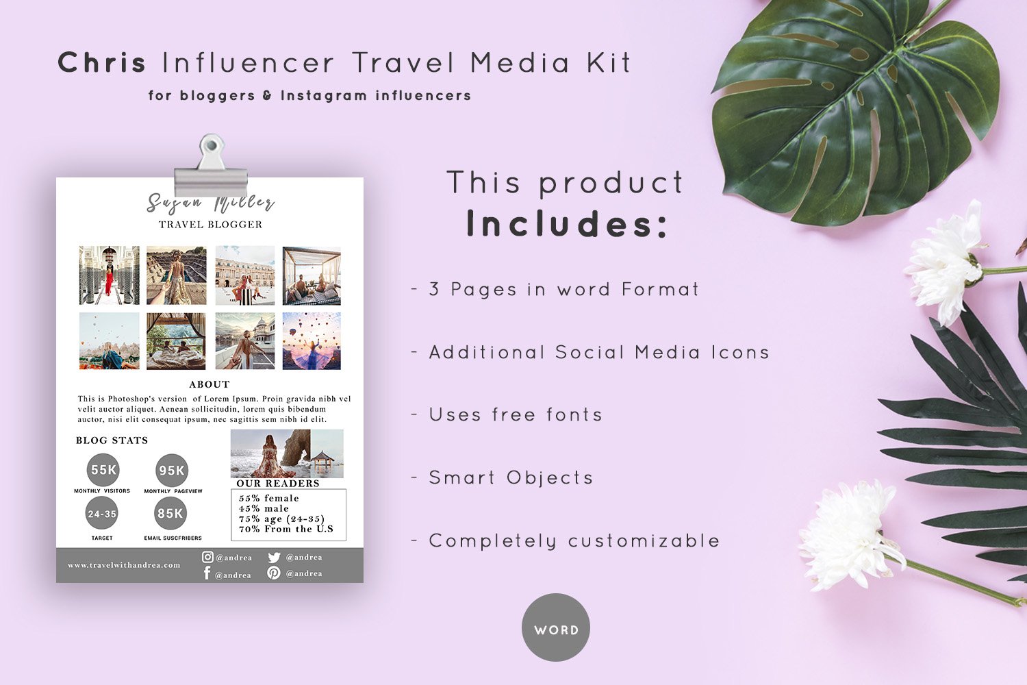 Chris Travel Media Kit Template | 3-Pages |Influencer Travel (179164 ...