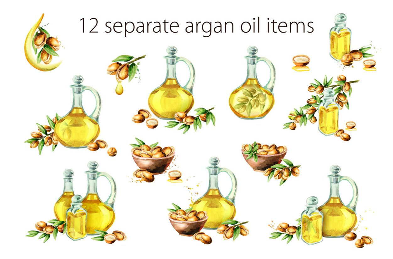 WATERCOLOR argania and argan oil set (132597) | Illustrations | Design ...