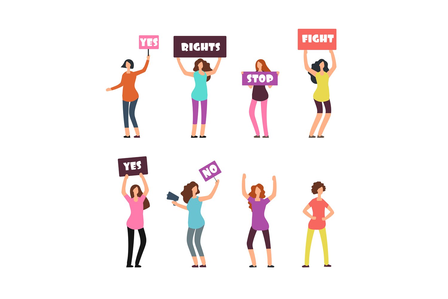 Cartoon women protesters, feminism, womens rights and protes (910792 ...