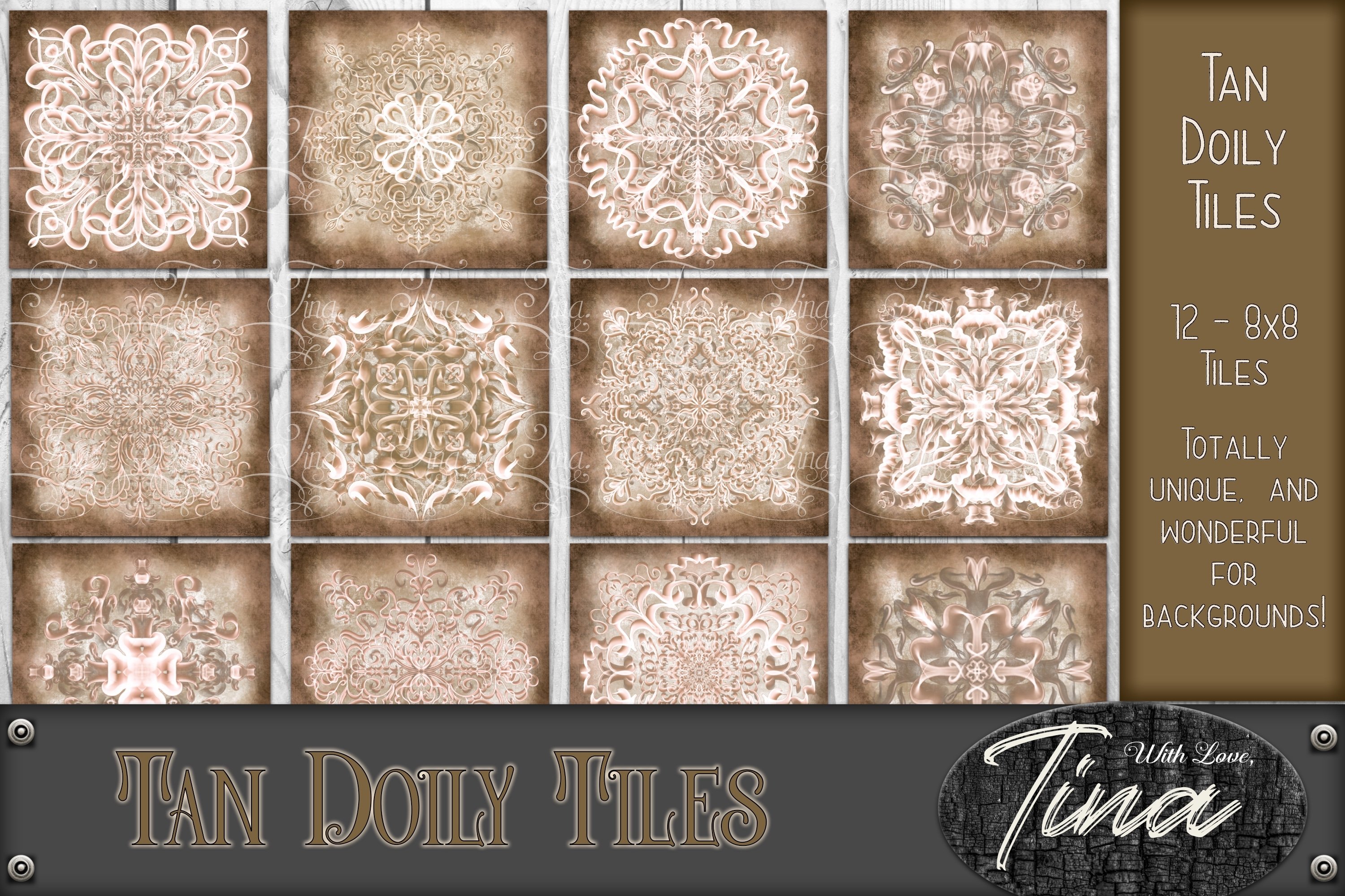 Tan Doily Tiles Victorian Style Cards 8x8 inch Scroll (476549 ...