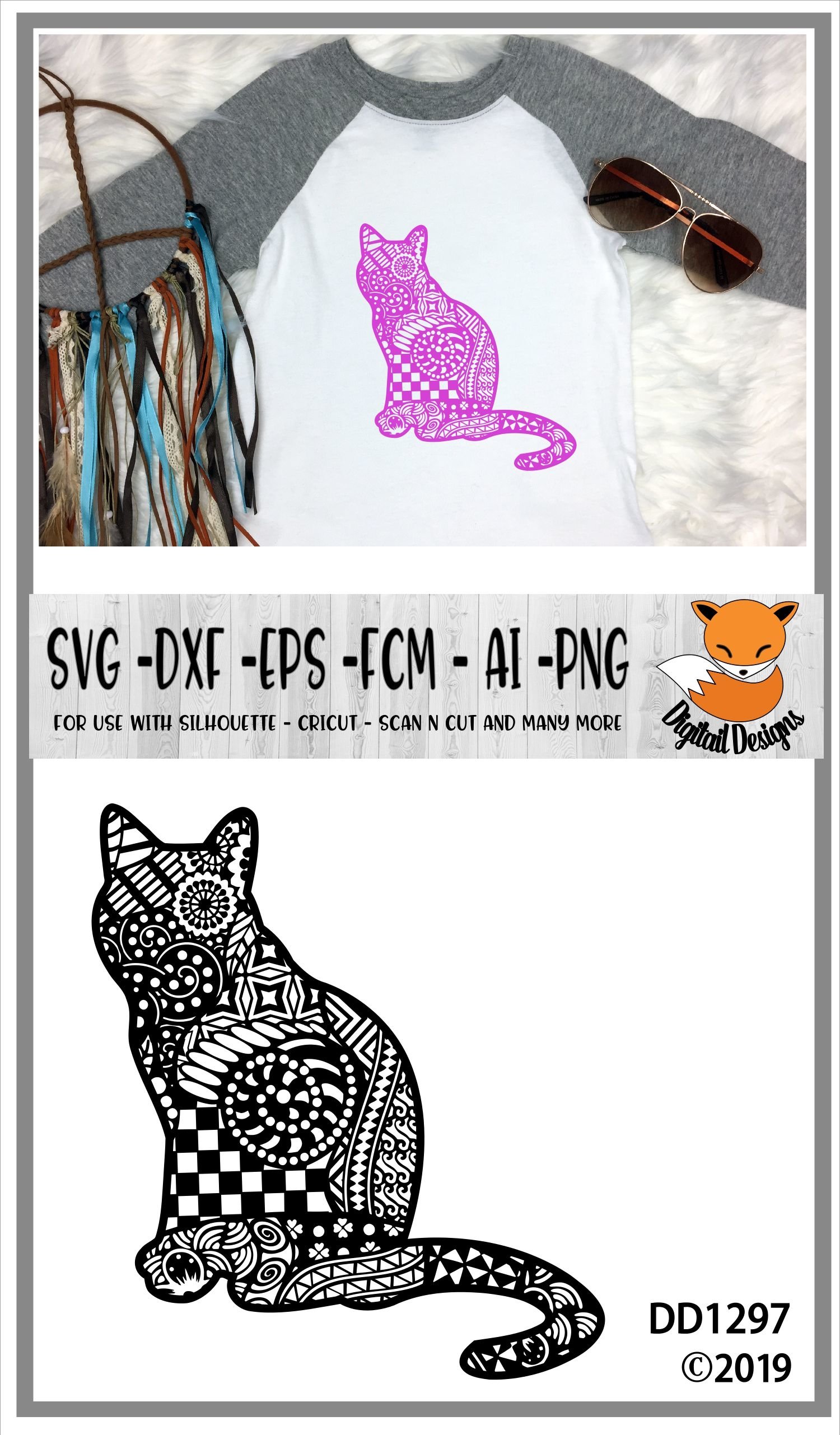 Zentangle Doodle Cat SVG (207404) | Cut Files | Design Bundles