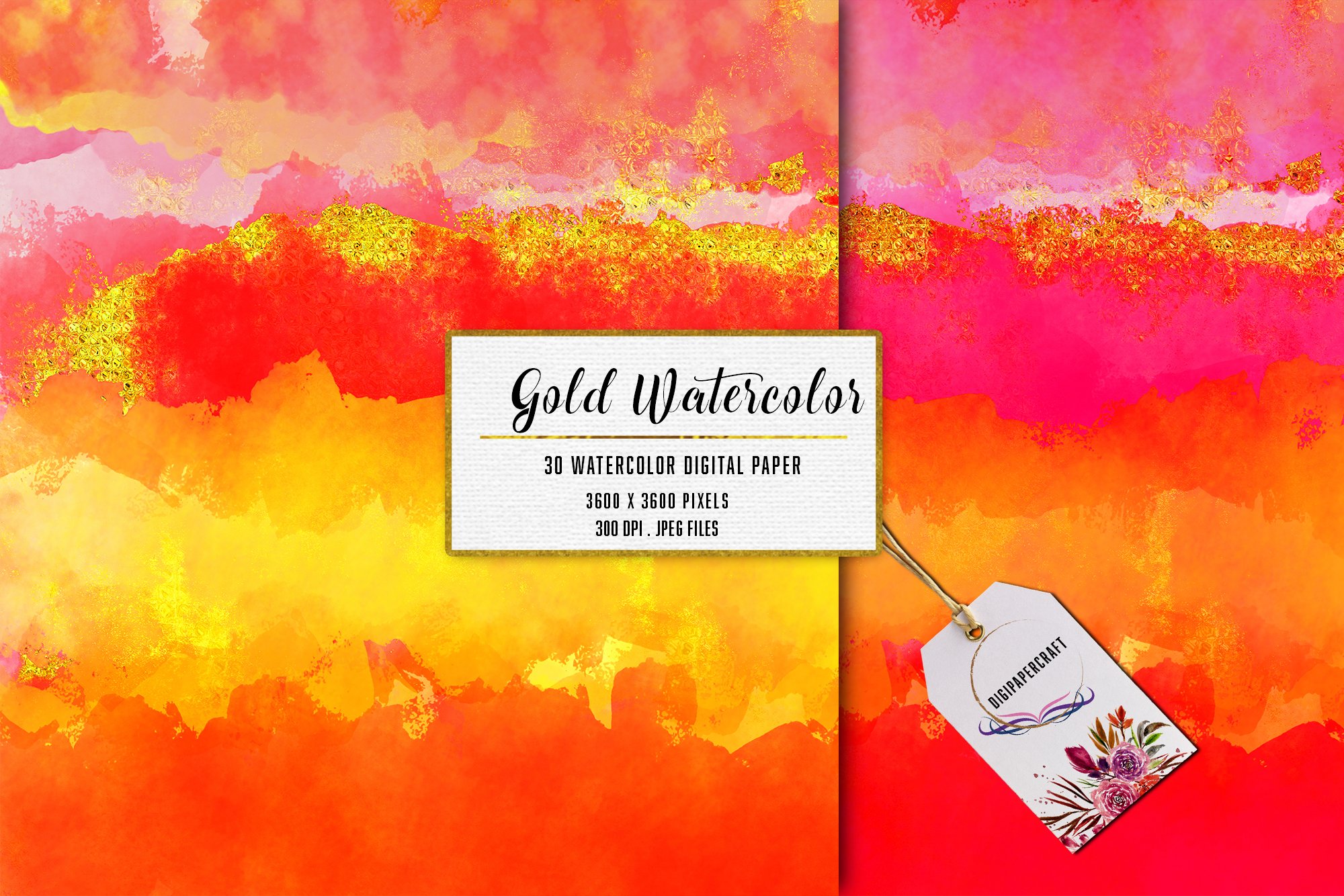 Gold & Watercolor Background Bundle, Vintage painted set. (609121 ...