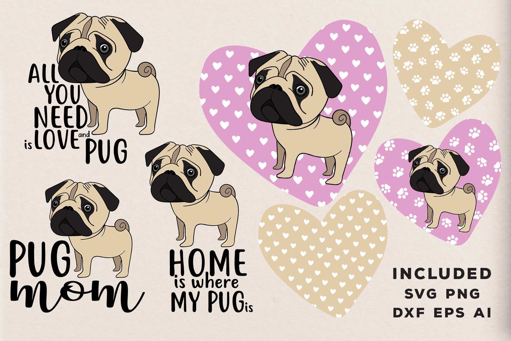 Pugs SVG Bundle - Pug Pattern - Pug Lover Bundle (648238 ...