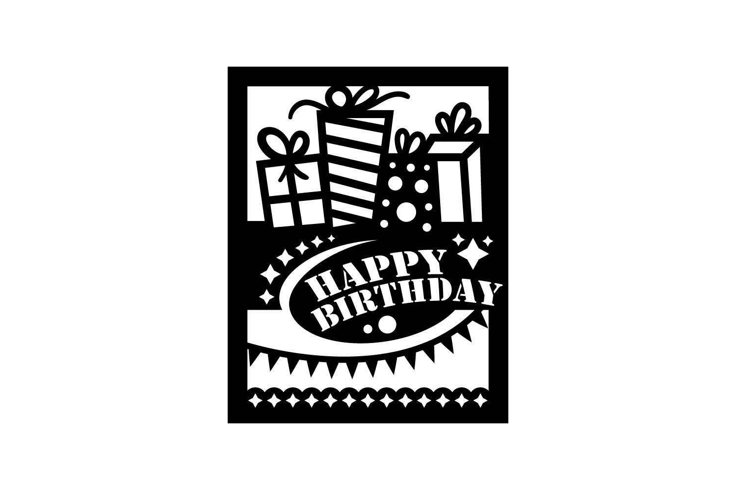 Papercut Birthday Gift Card Cover Design with Decorations