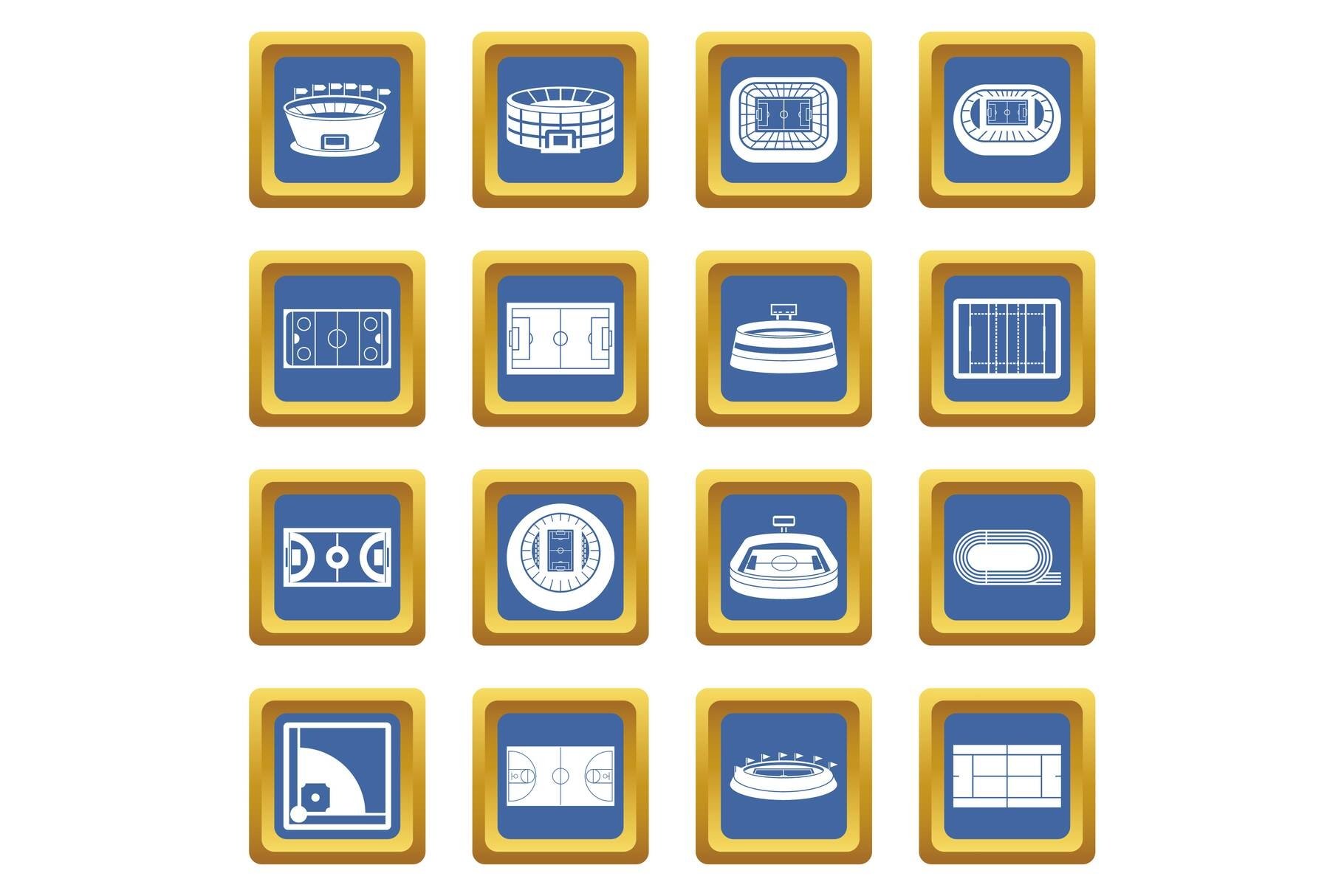 Sport stadium icons set blue