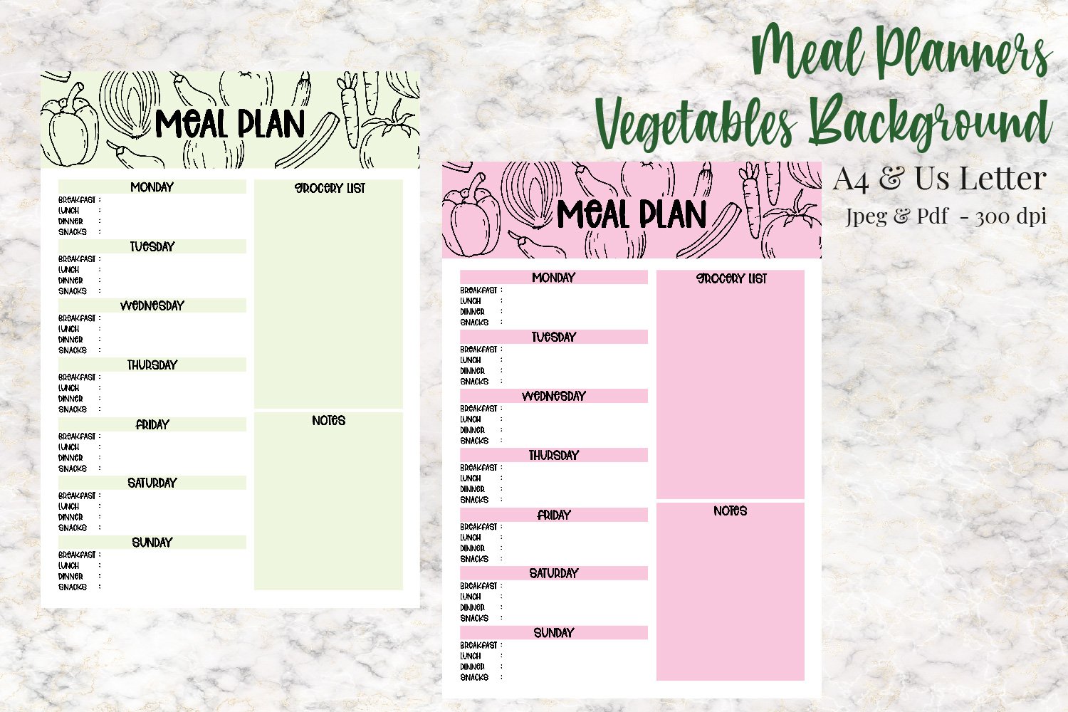 Meal Planners Vegetables Background