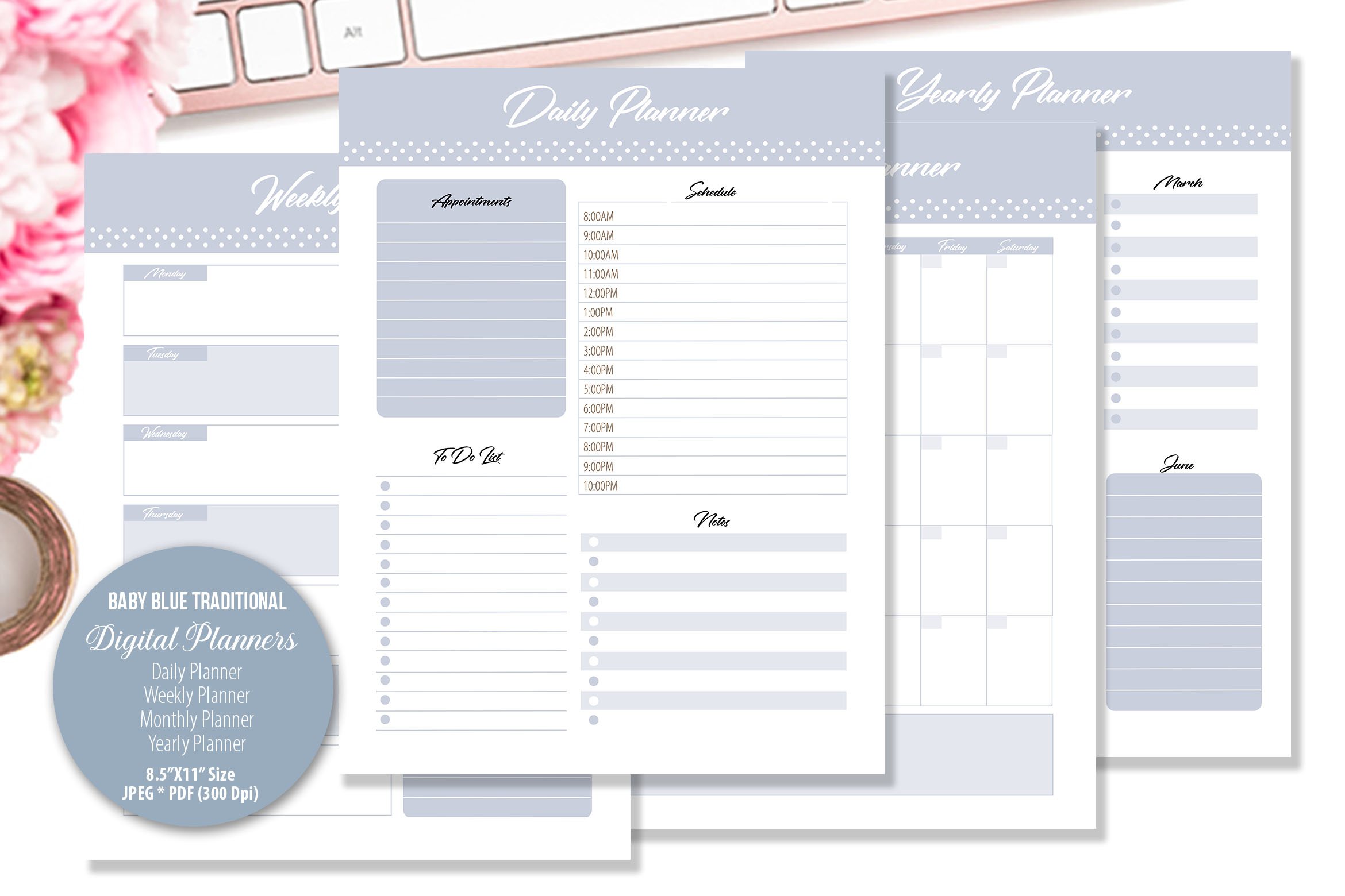 Baby Blue Traditional Digital Planner