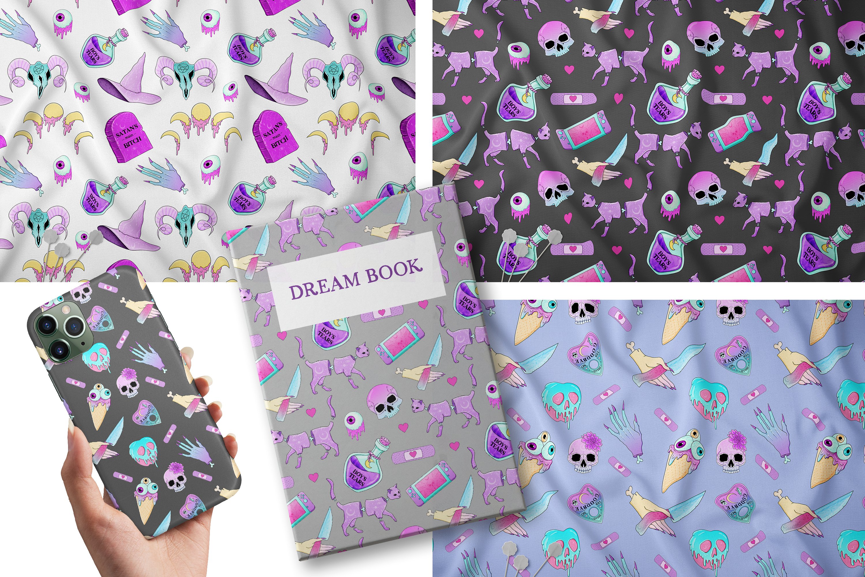 Creepy and Cute pastel goth seamless pattern, Cute Halloween (984231 ...