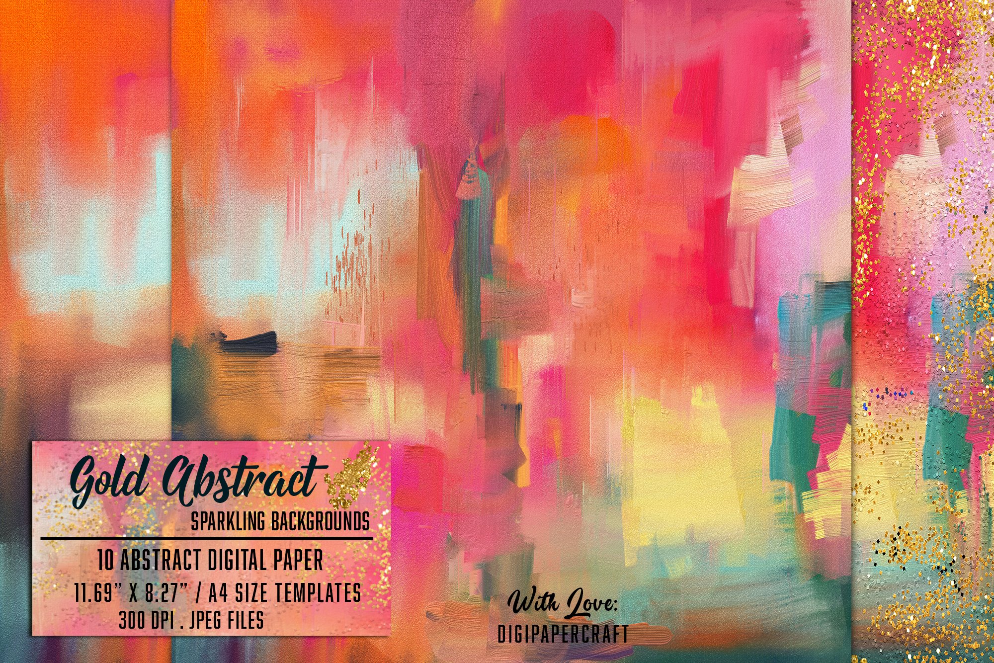 Gold Acrylic Abstract Art, Digital paper, Paint Textures, (861372 ...