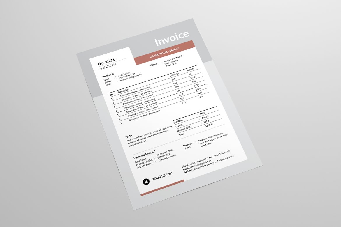 Invoice | MS Word & Indesign (250538) | Customizable Templates | Design ...