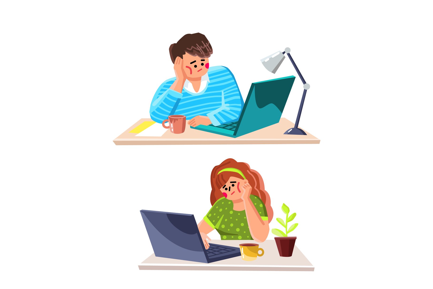 Lazy Man And Woman Working On Computer Vector (2237067) | Icons | Design Bundles