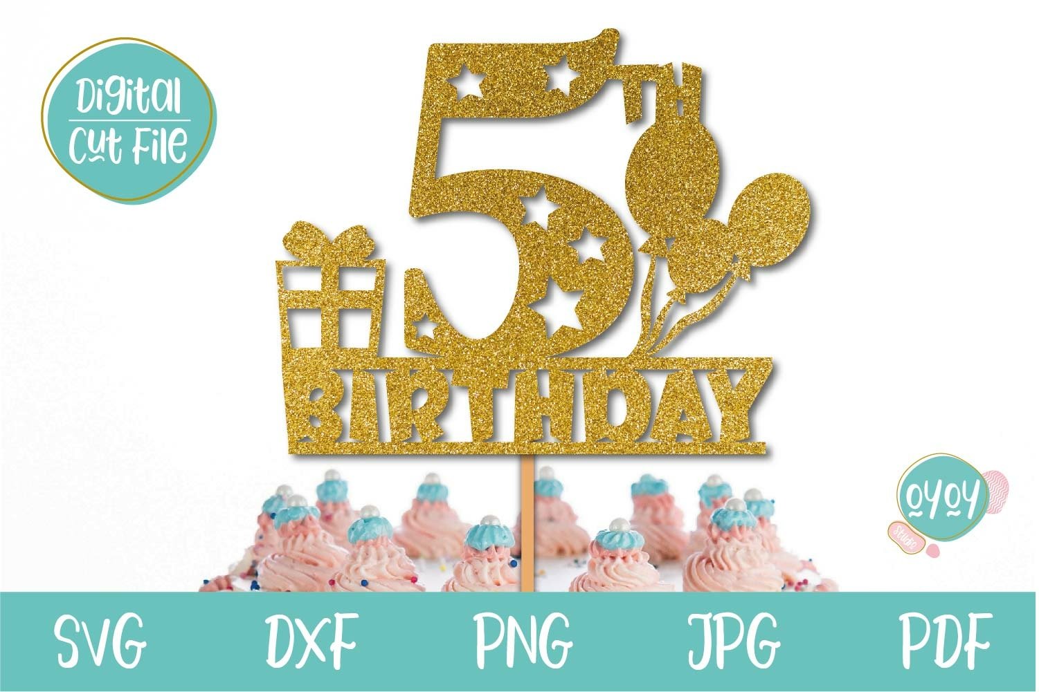 Kids' Crafts Vinyl Cut File PNG File Number 5 Badge Cake Topper SVG 5th ...