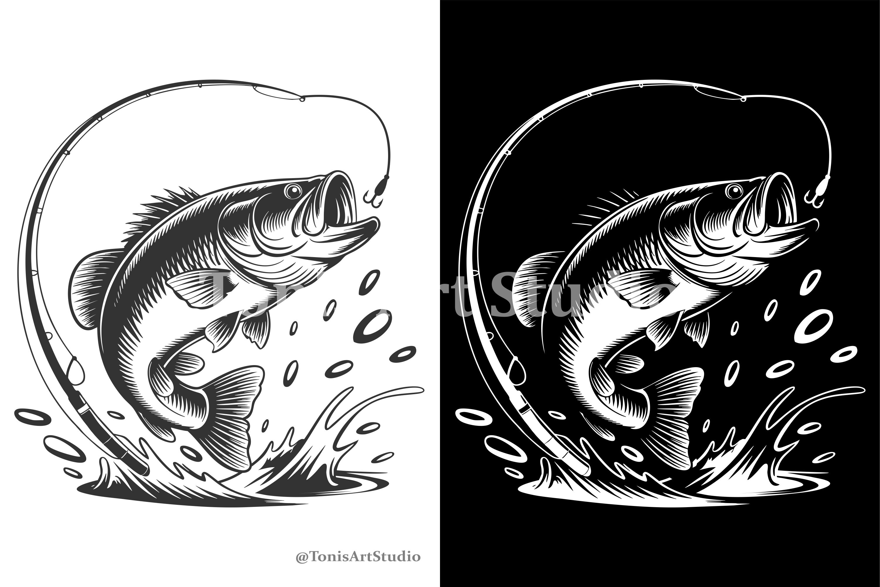 Bass Fish Jumping Drawing