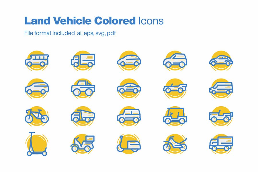 Land Vehicle Colored 20 Icons (1052661) | Icons | Design Bundles