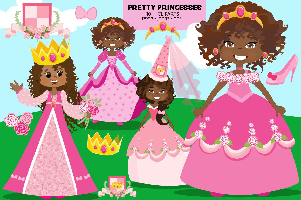 African Princess Clipart - African American princesses
