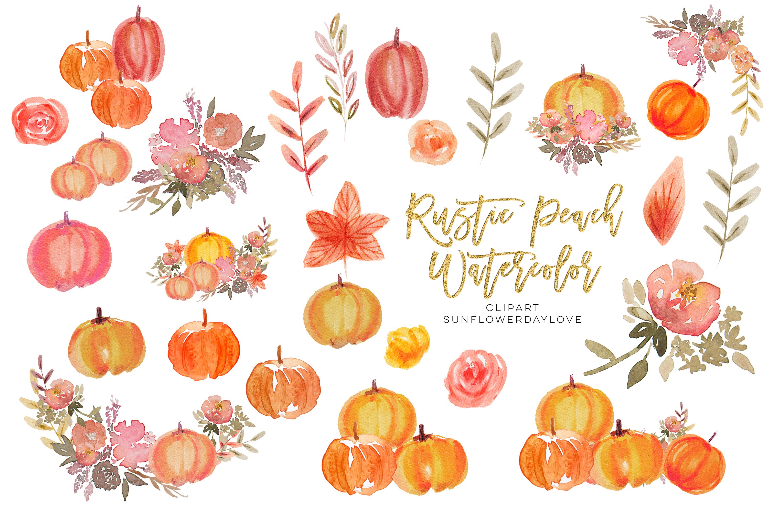 Rustic Autumn Pumpkin Clipart, Watercolor Pumpkin Clip Art (345088 ...