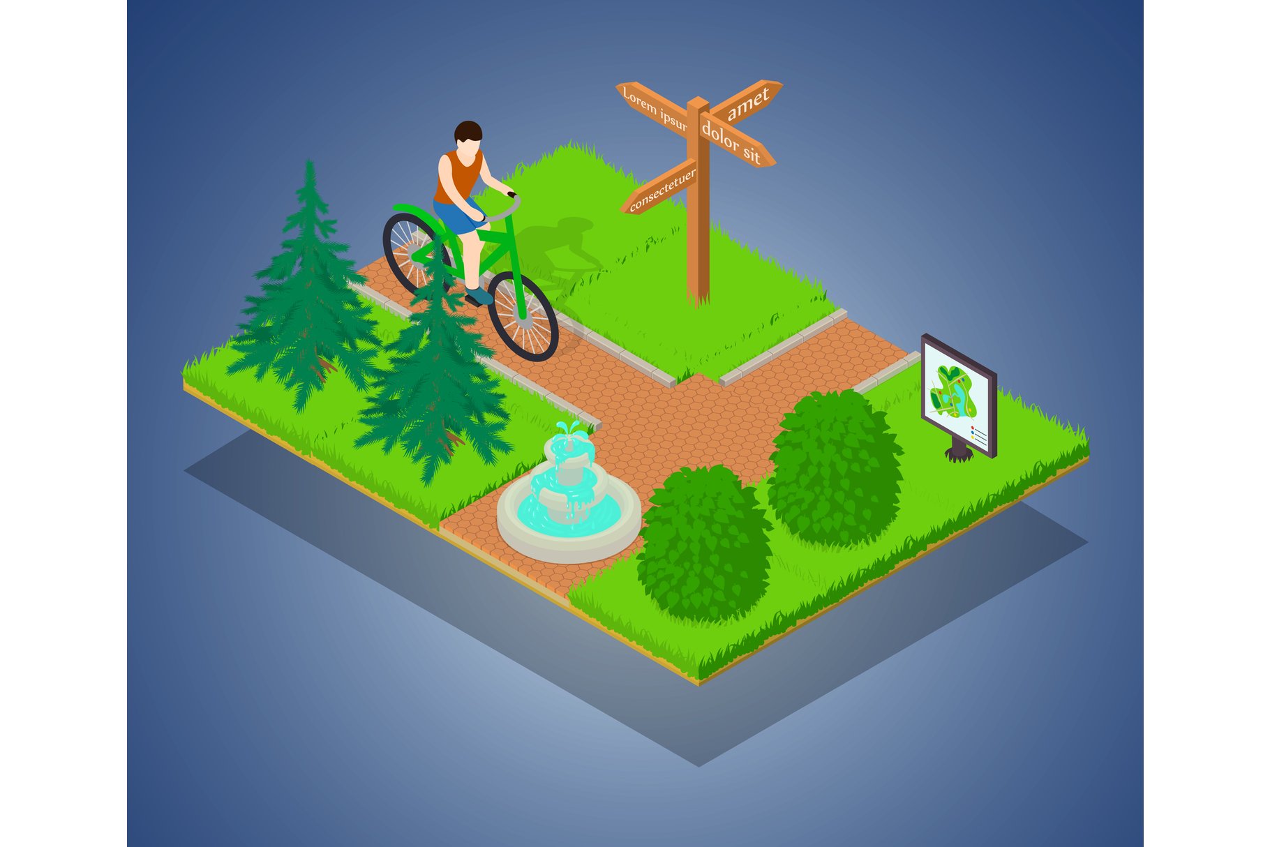 Bicycle path concept banner, isometric style (493847) | Icons | Design ...