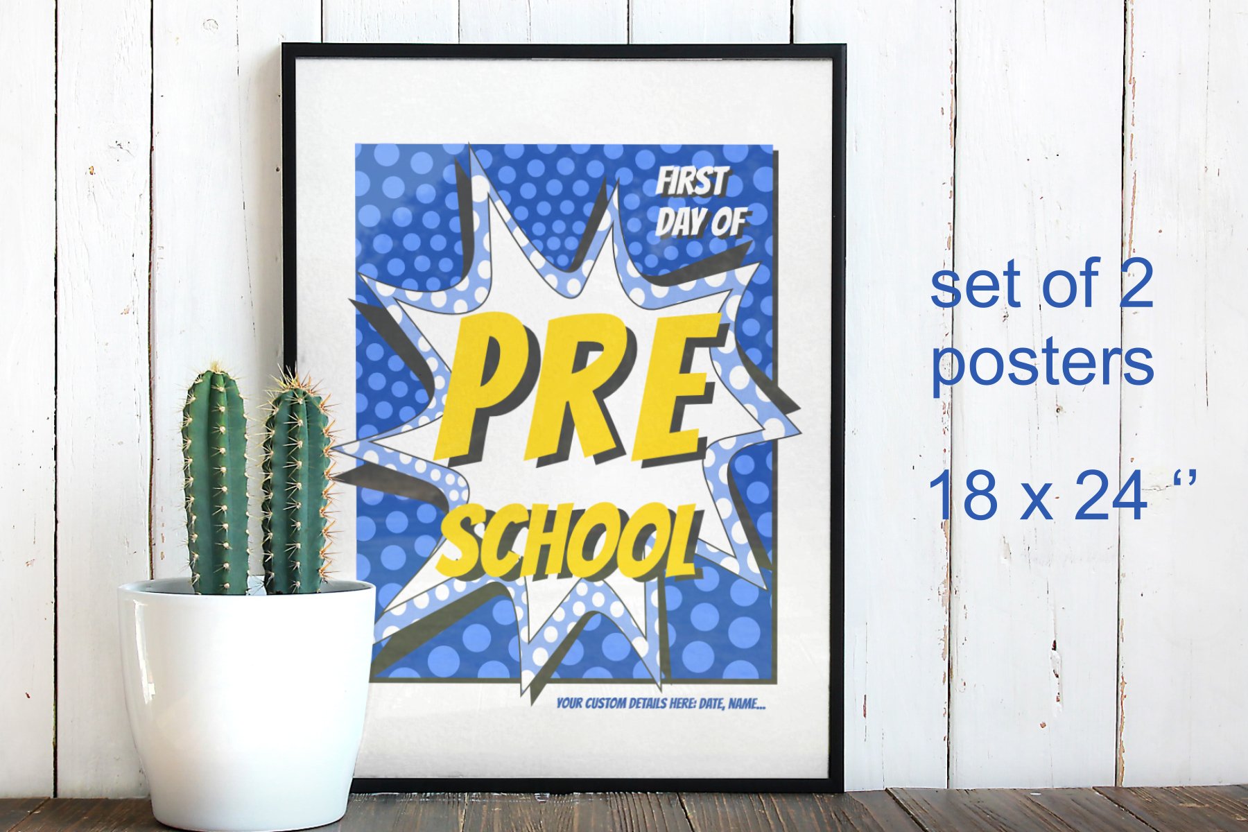 Blue First/Last Day of Preschool Printable Editable Posters (582021 ...