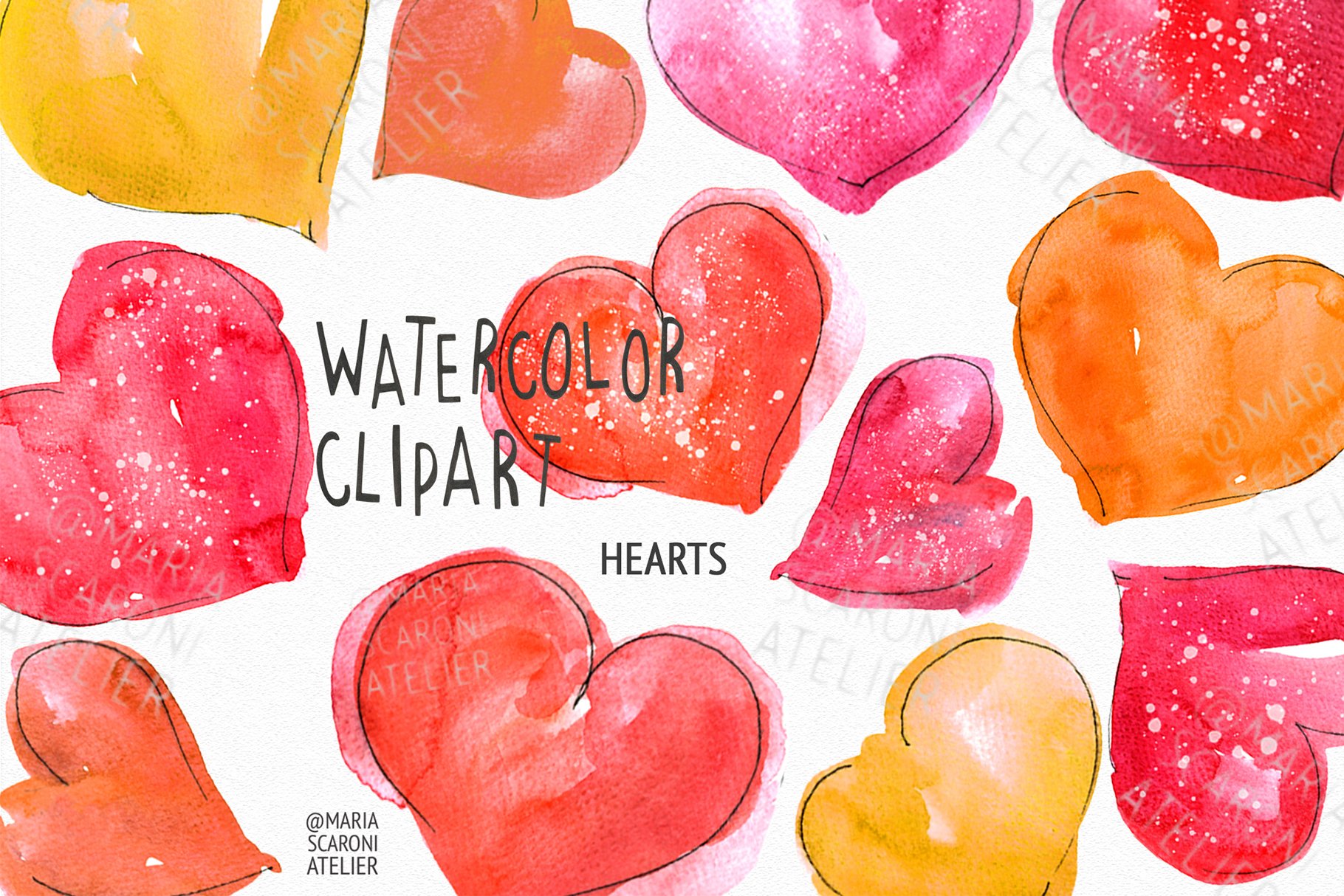 Watercolor Hearts Clipart (1150113)