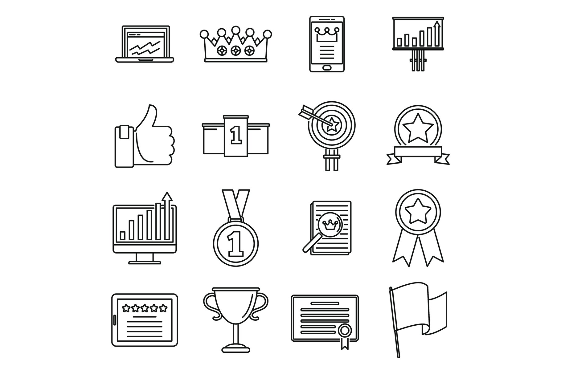 Success excellence icons set, outline style (570862) | Illustrations ...