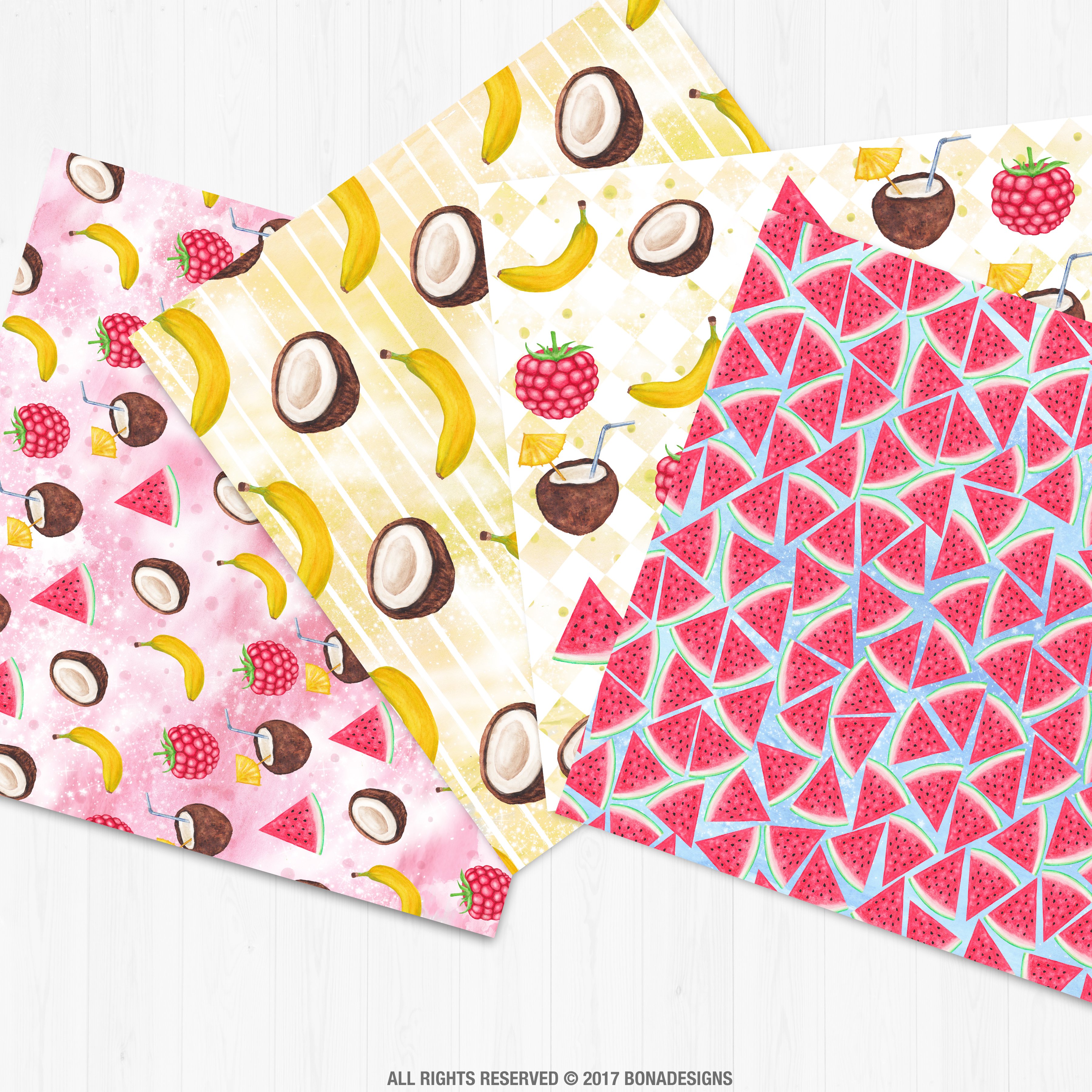 Watercolor Fruits Digital Papers, Fruit Seamless Patterns (92533 ...
