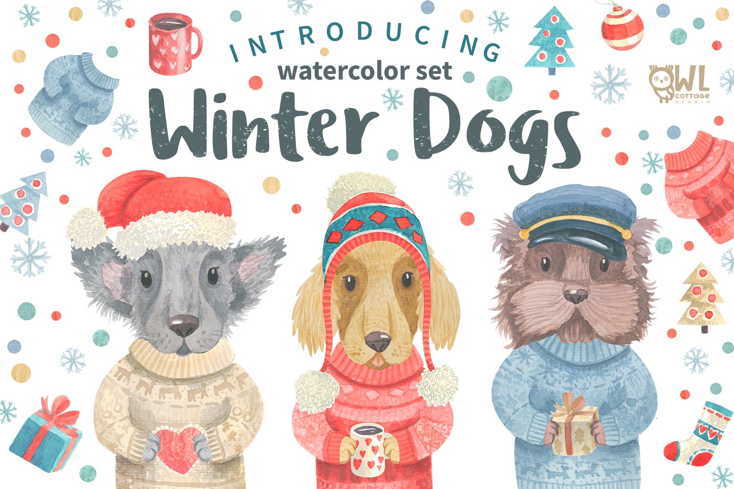 Winter Dogs Watercolor Clipart Collection (41222) | Illustrations ...