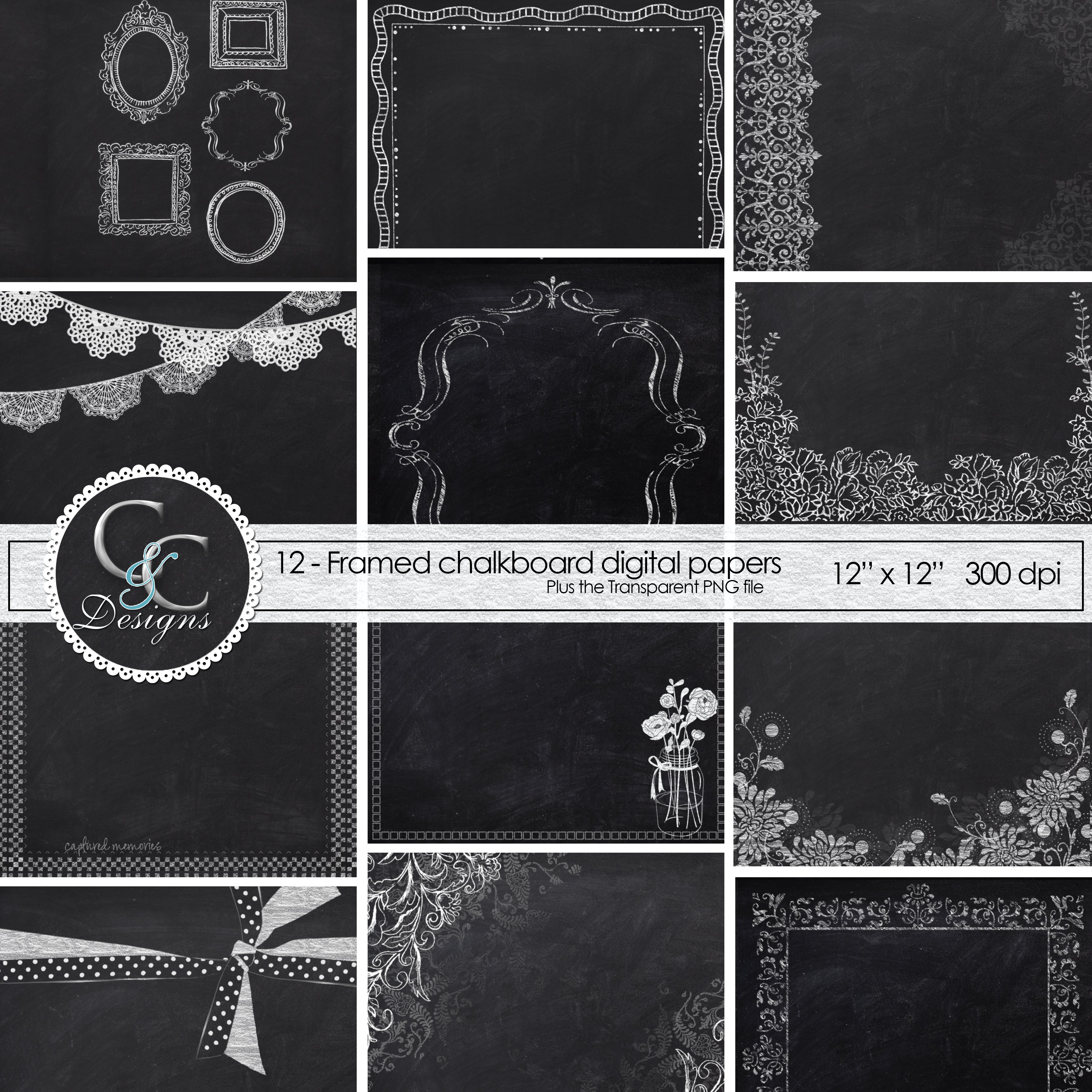 Chalkboard Frame Papers 12: Digital Paper Pack (97752) | Backgrounds ...