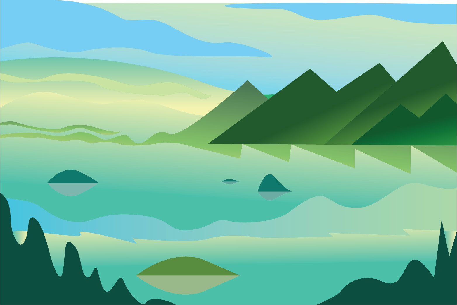 Mountain Lake landscape vector illustration (964958) | Illustrations ...