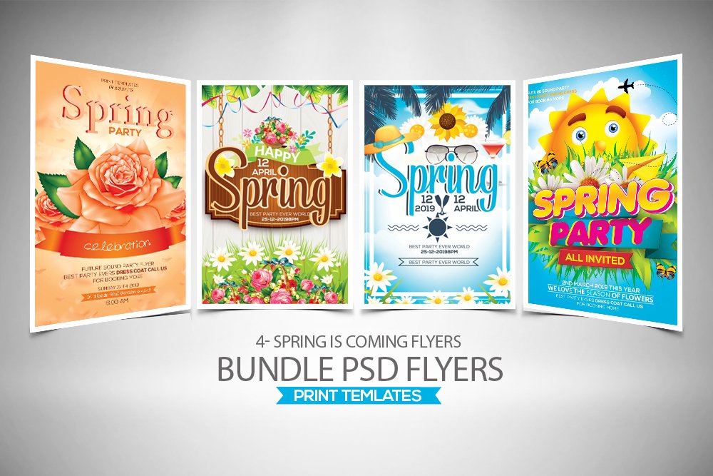 4 Spring Festival Flyers Bundle (229818) | Flyers | Design Bundles