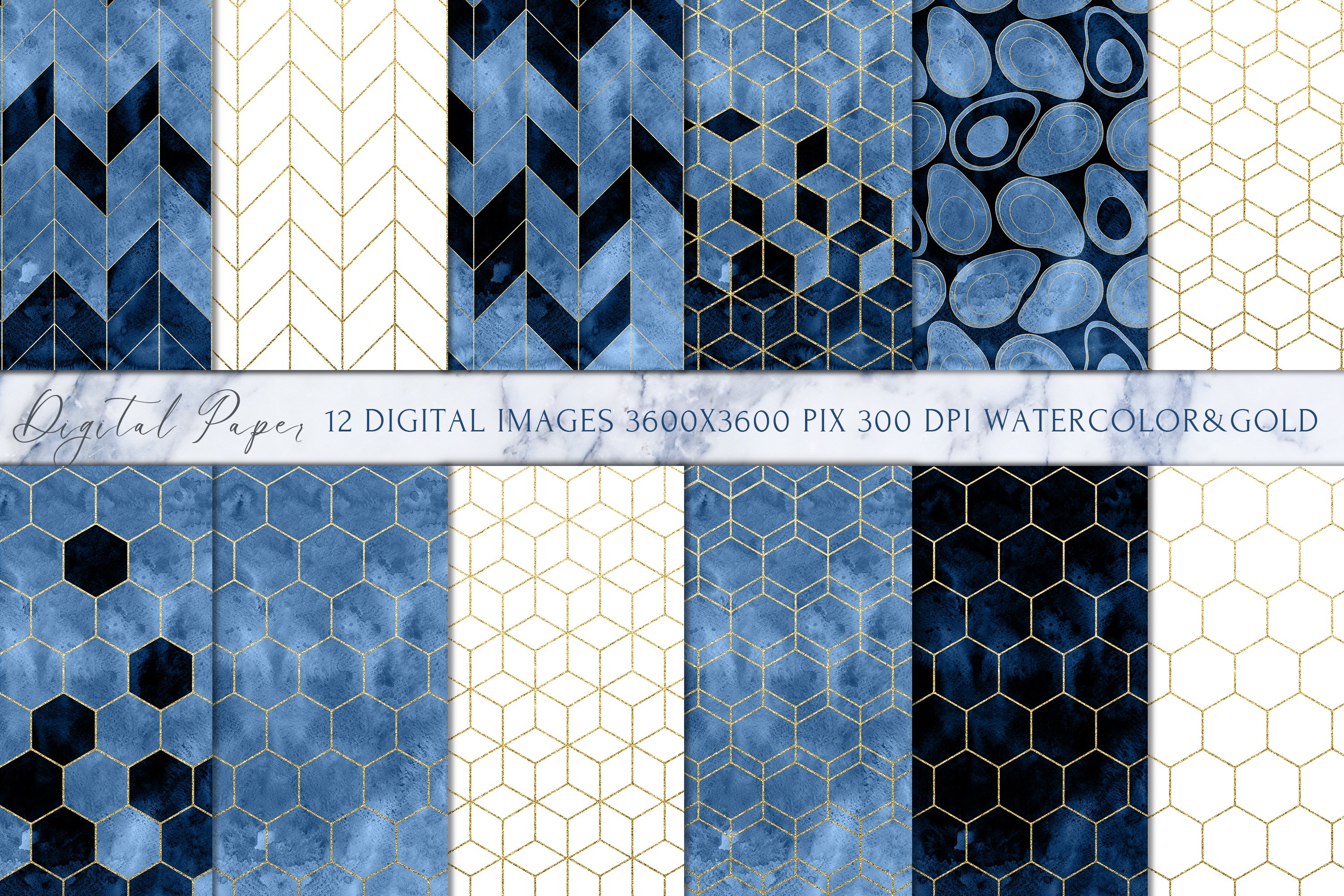 MODERN BLUE and GOLD SHAPES Watercolor Set (518017) | Patterns | Design ...