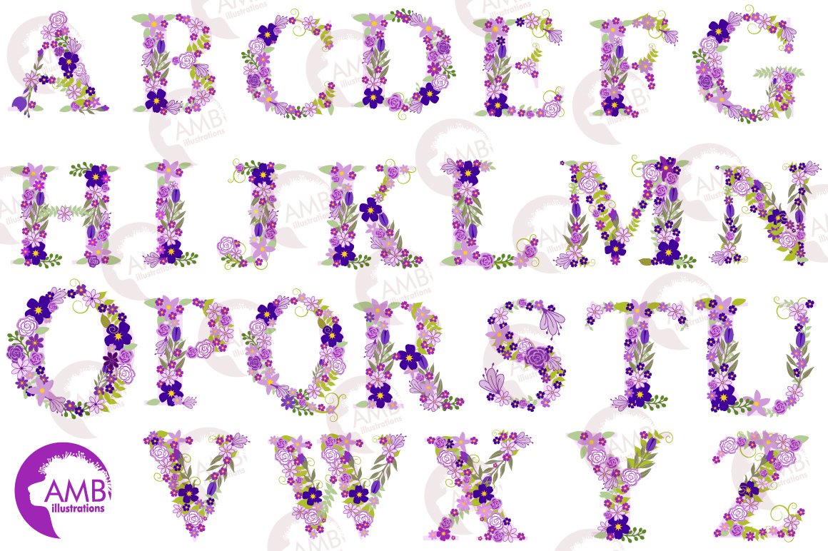 Floral alphabet clipart, graphics, illustrations AMB-2388 (76497 ...