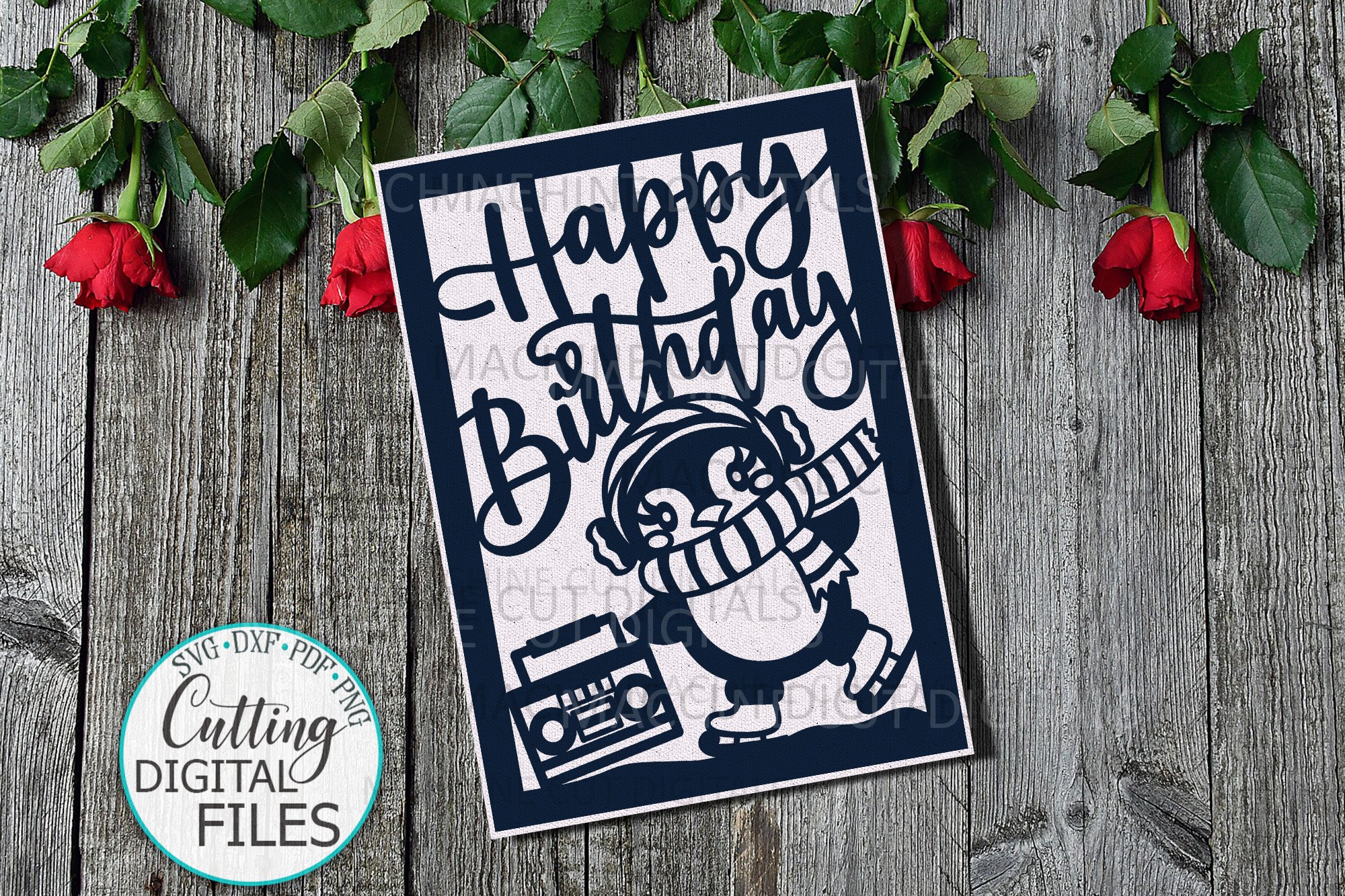 Funny penguin birthday card svg dxf cut out template (1141827) | SVGs ...