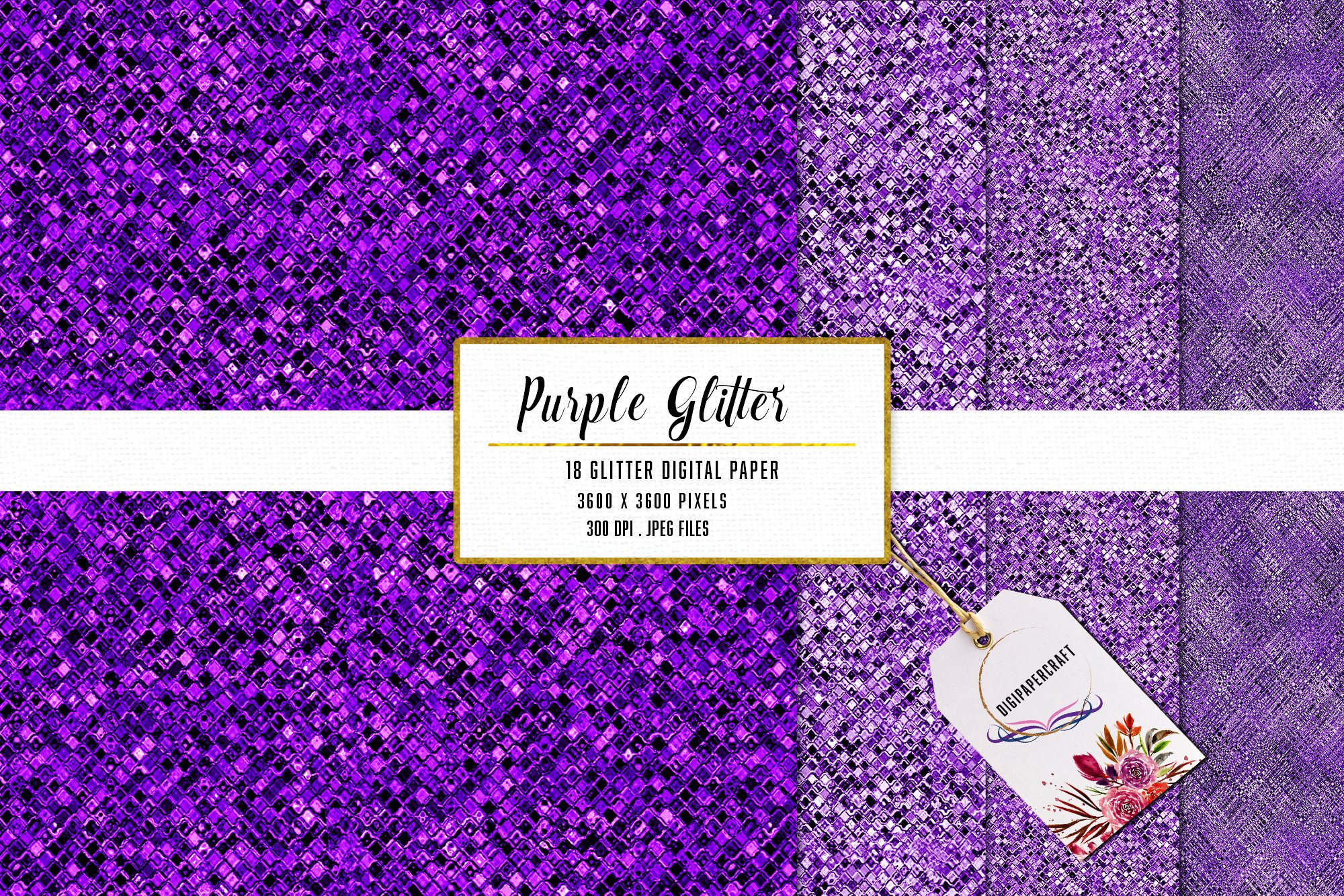 18 Luxury Purple Glitter Metallics. Sparkling Paper Set (608958 ...