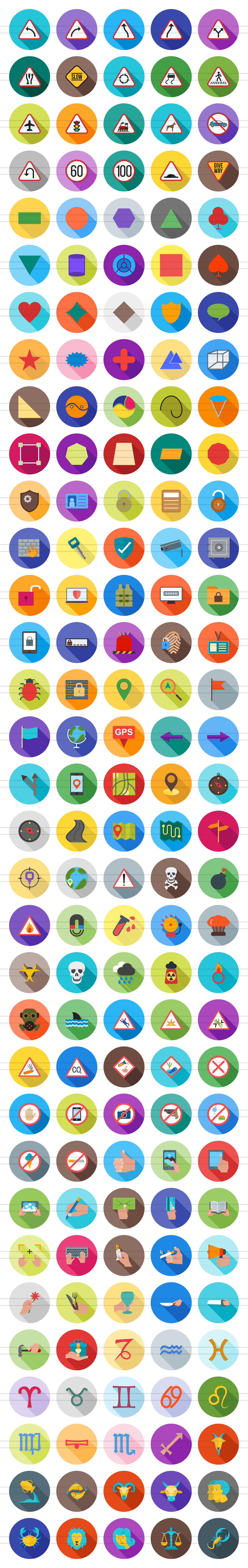 166 Signs Flat Long Shadow Icons (96723) | Icons | Design Bundles