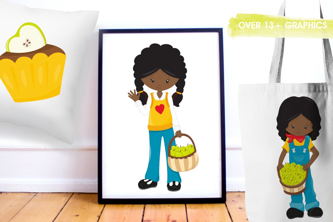 African American Apple fall girls