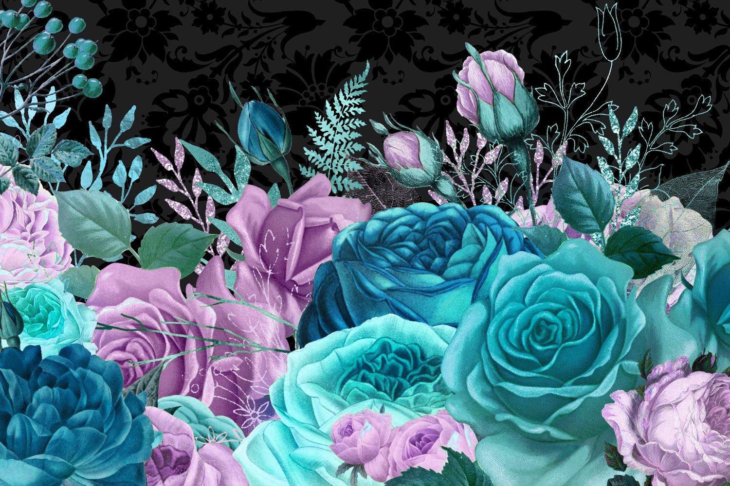 Turquoise and Lavender Floral Clipart (255909) | Illustrations | Design ...
