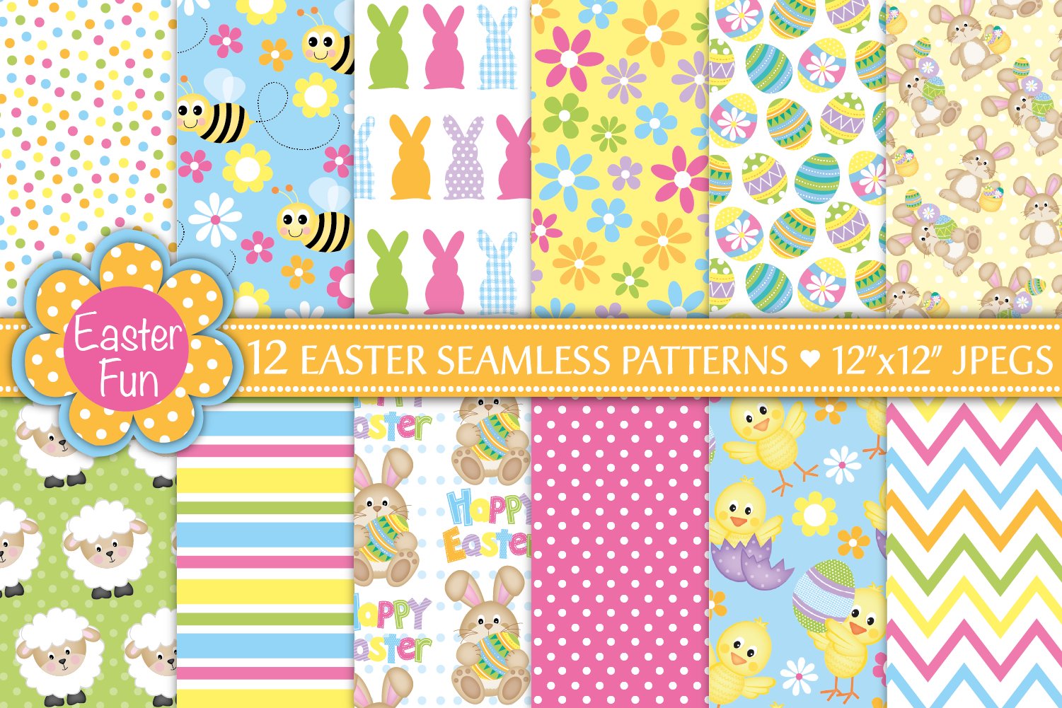 Easter digital papers, Easter seamless patterns, Bunny (85935 ...
