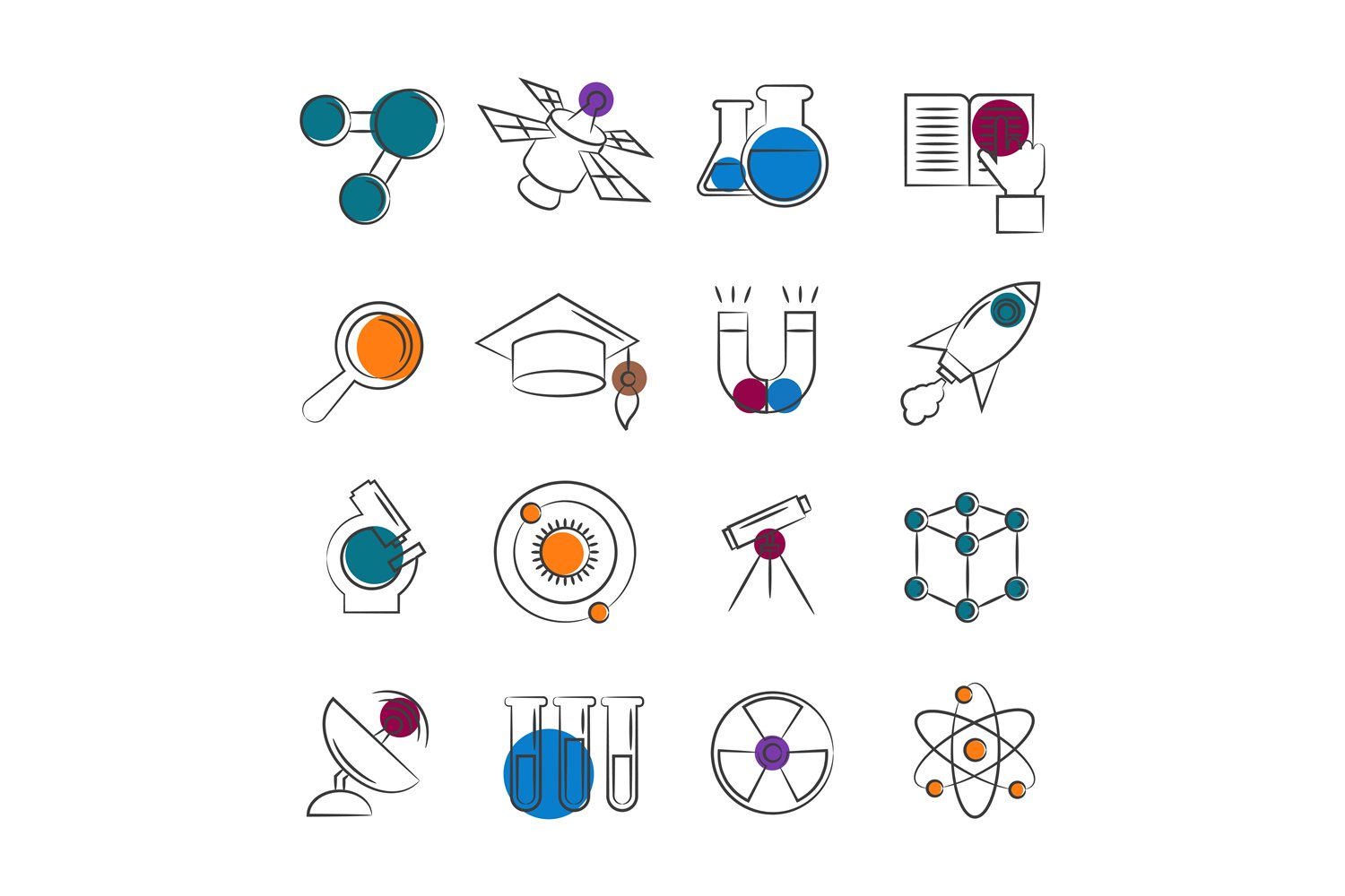 Science line icons collection with colorful details (868218) | Icons ...
