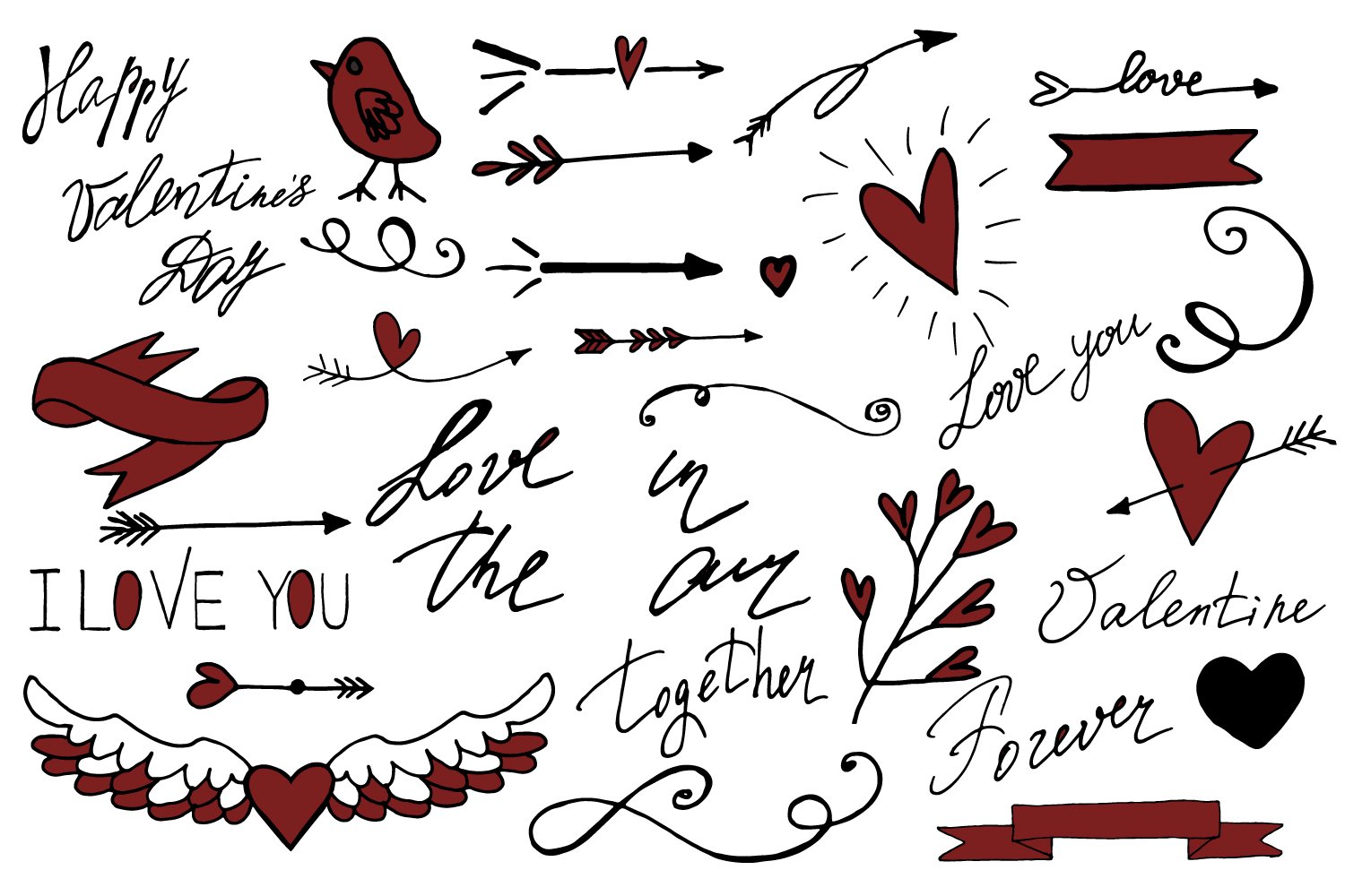 Valentine's doodle set (76894) | Decorations | Design Bundles