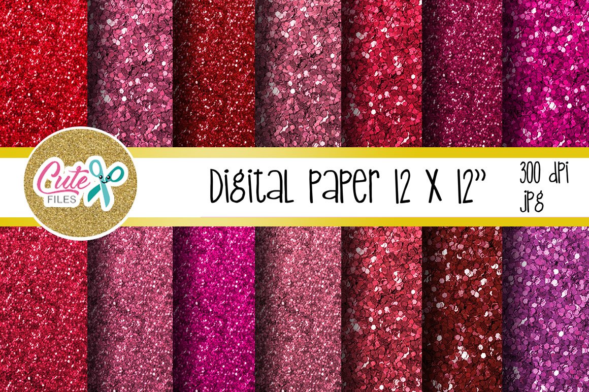 Glitter pink and red valentines day Digital papers