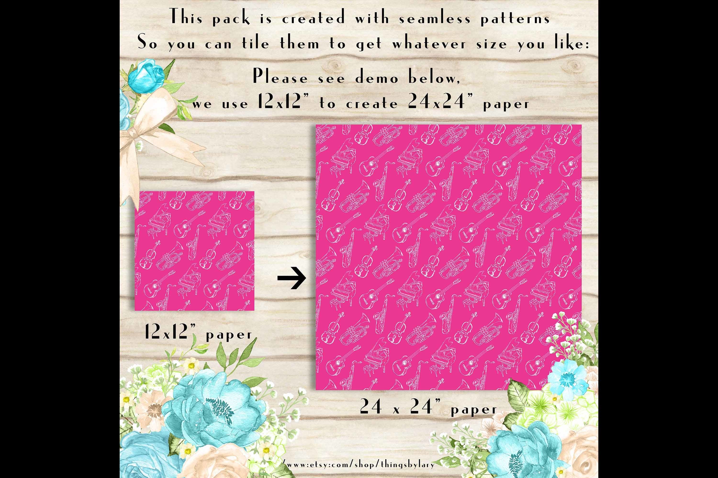 100 Seamless Hand Drawn Music Instrument Digital Papers (133653 ...